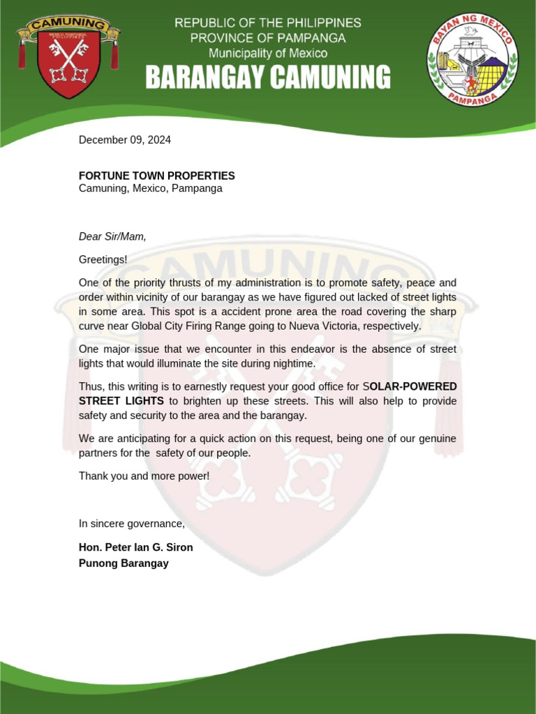 Request Letter Solar Global City | PDF