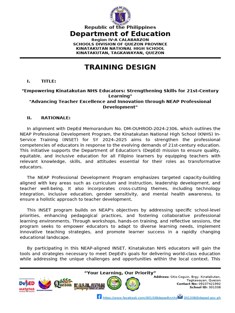 Action Plan Slac 2024 Inset | PDF | Inclusion (Education) | Teachers