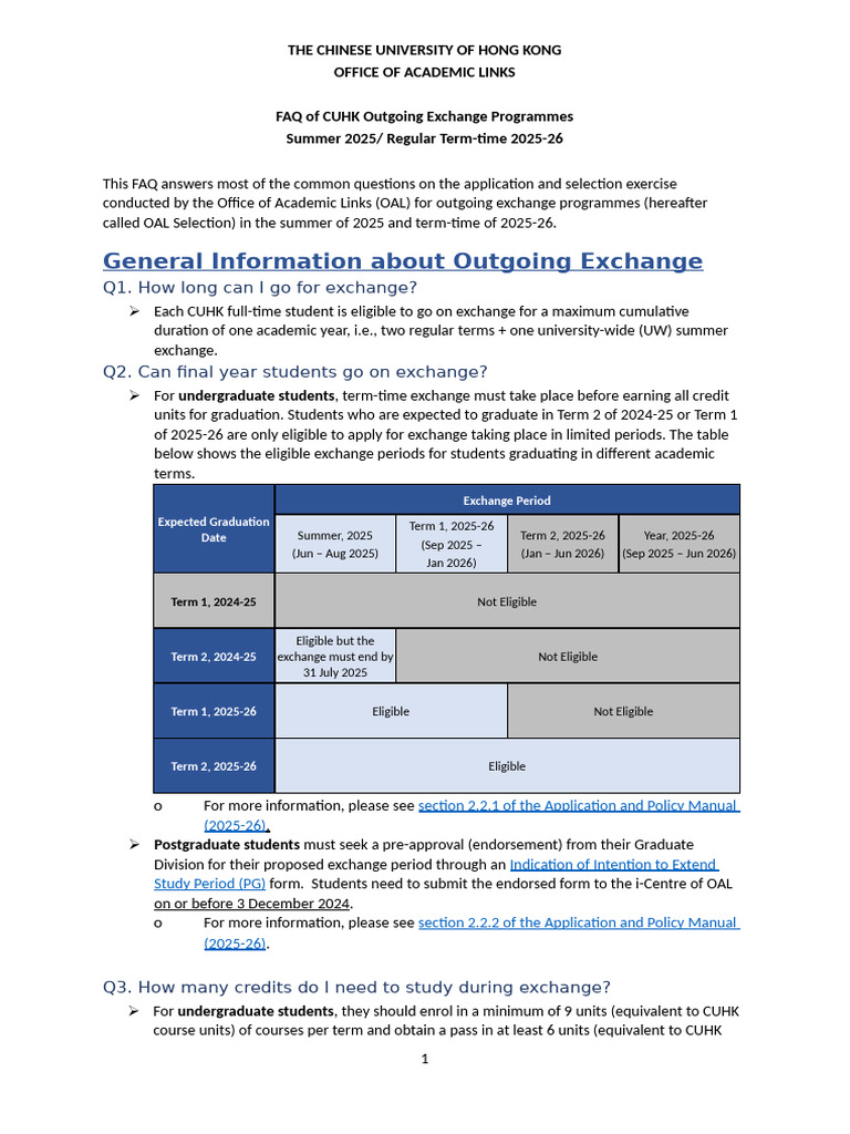 FAQ Outgoing Exchange Information 2025-26 | PDF | Cost Of Living | Postgraduate Education