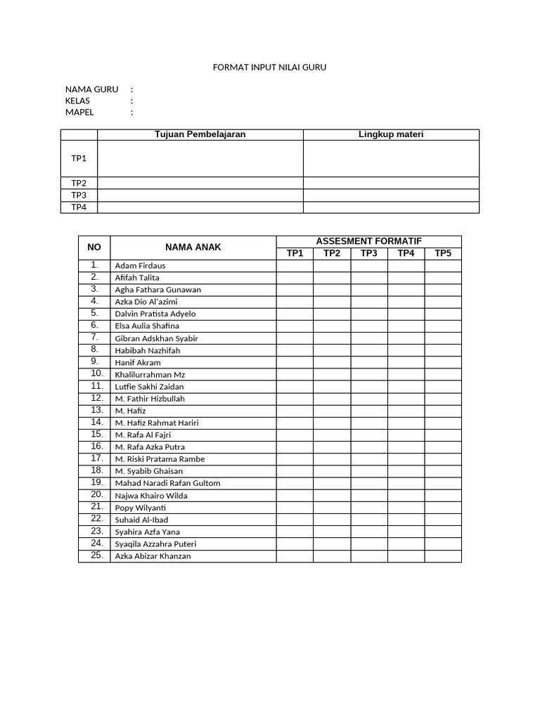 Input Nilai Ikm Sas KLS 4 Pjok | PDF