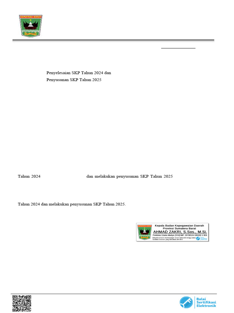 Surat Penyelesaian SKP 2024 Dan Penyusunan SKP 2025 | PDF