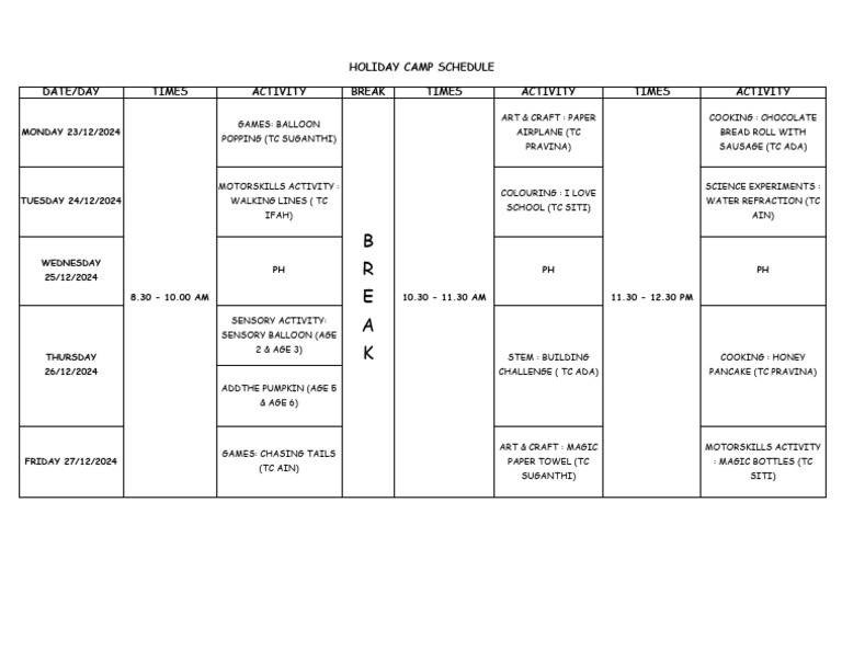 LUKUT HOLIDAY CAMP TIMETABLE | PDF | Foods | Cuisine