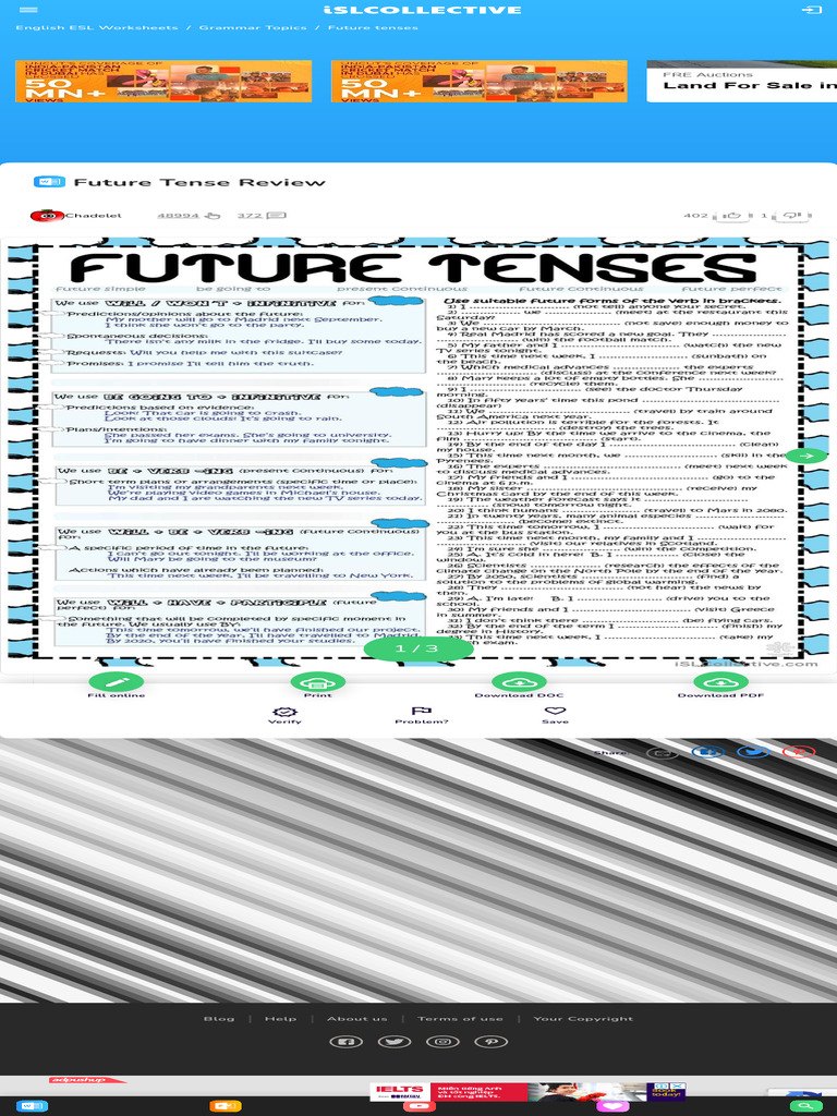 Future Tense Review_ English ESL Worksheets PDF & Doc | PDF ...