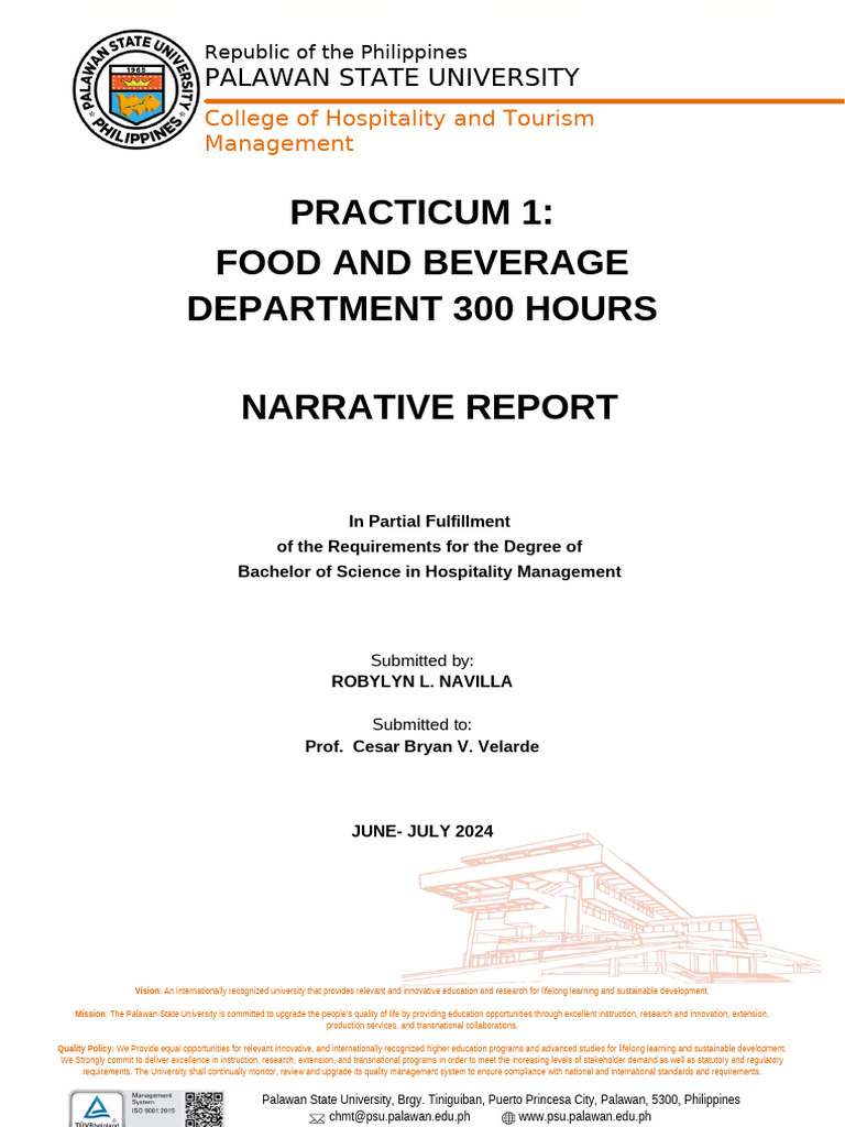 Navilla Narrative Report | PDF | Kitchen | Hygiene