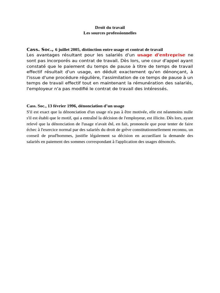 arrêts sources pro droit du travail | PDF