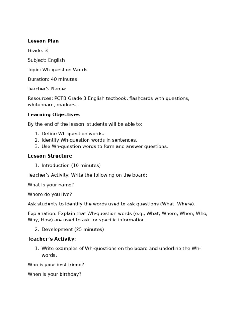 WH Question Words | PDF