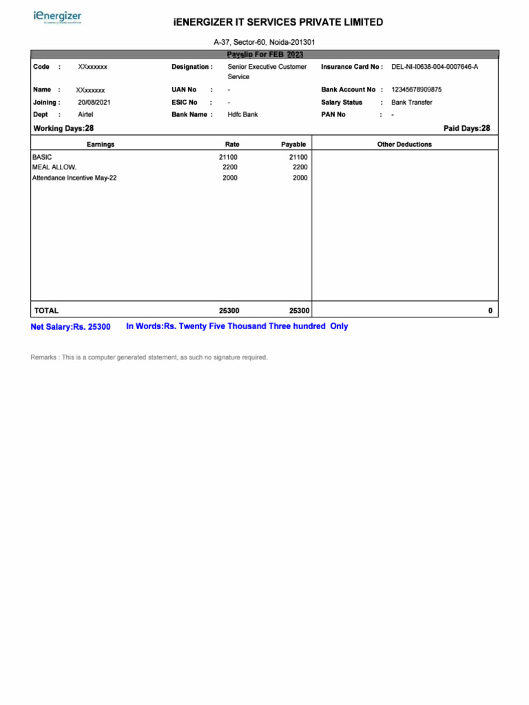 Ienergizer Payslip | PDF
