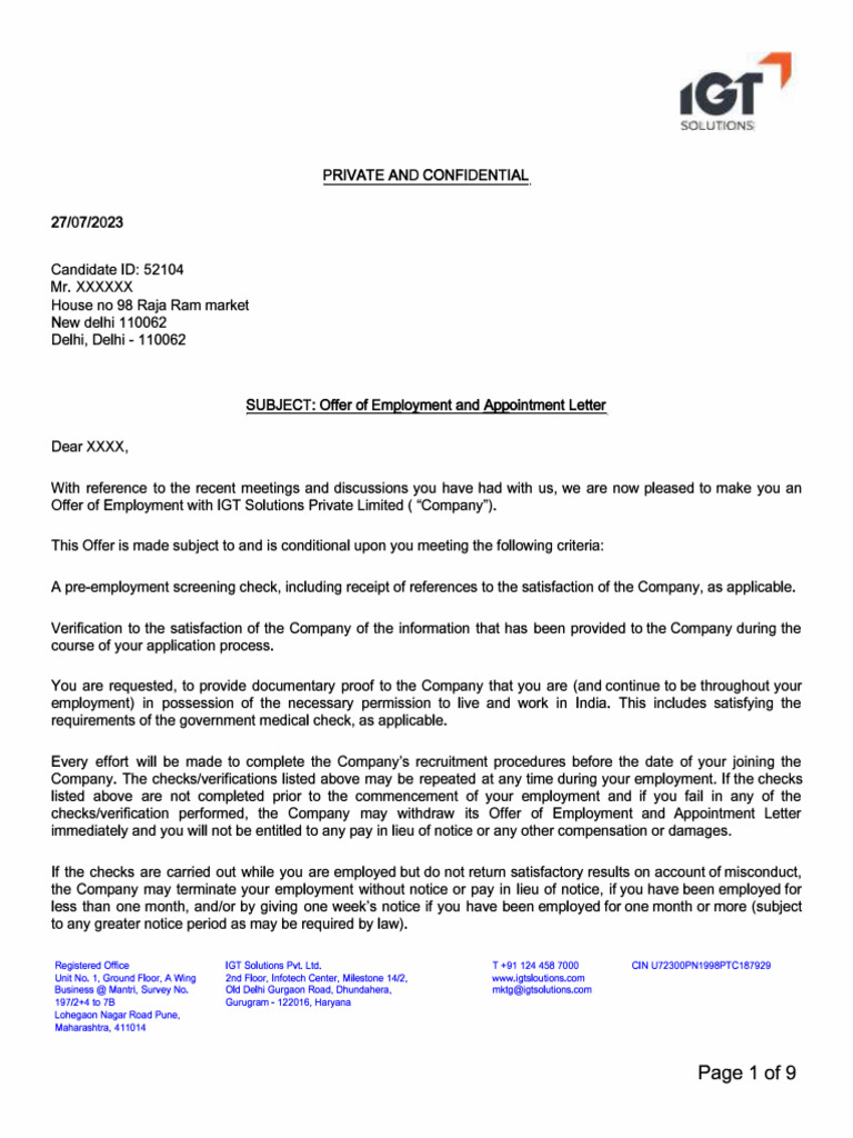IGT Offer letter | PDF | Business | Justice