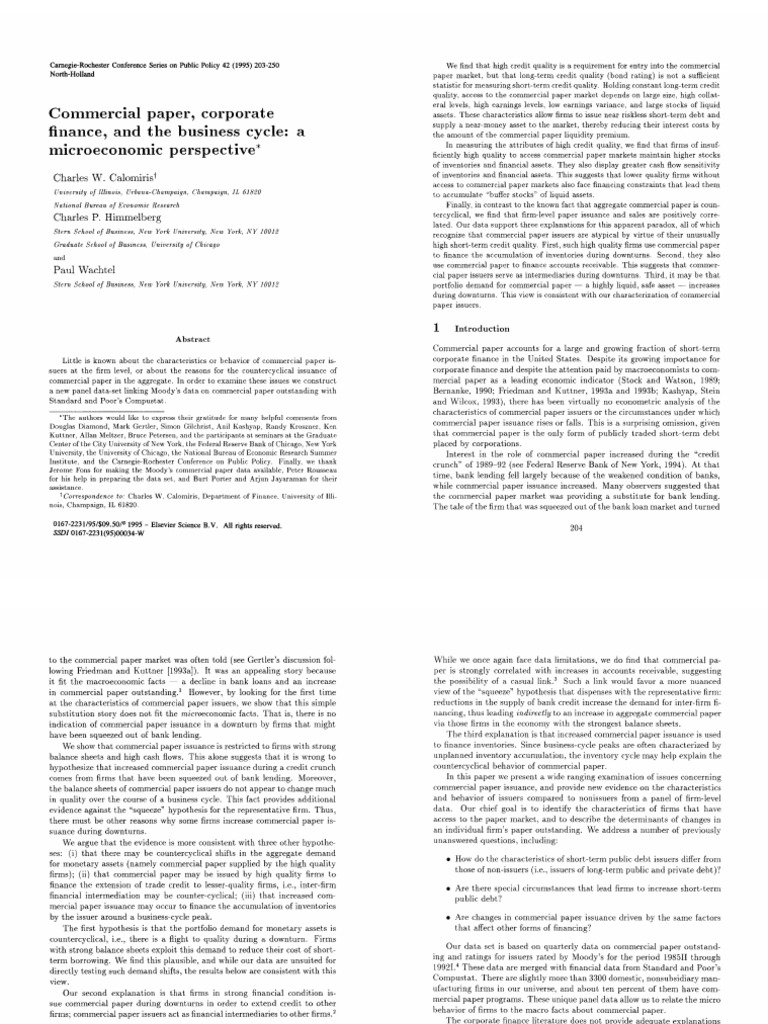 Commercial Paper, Corporate Finance, and The Business Cycle A ...