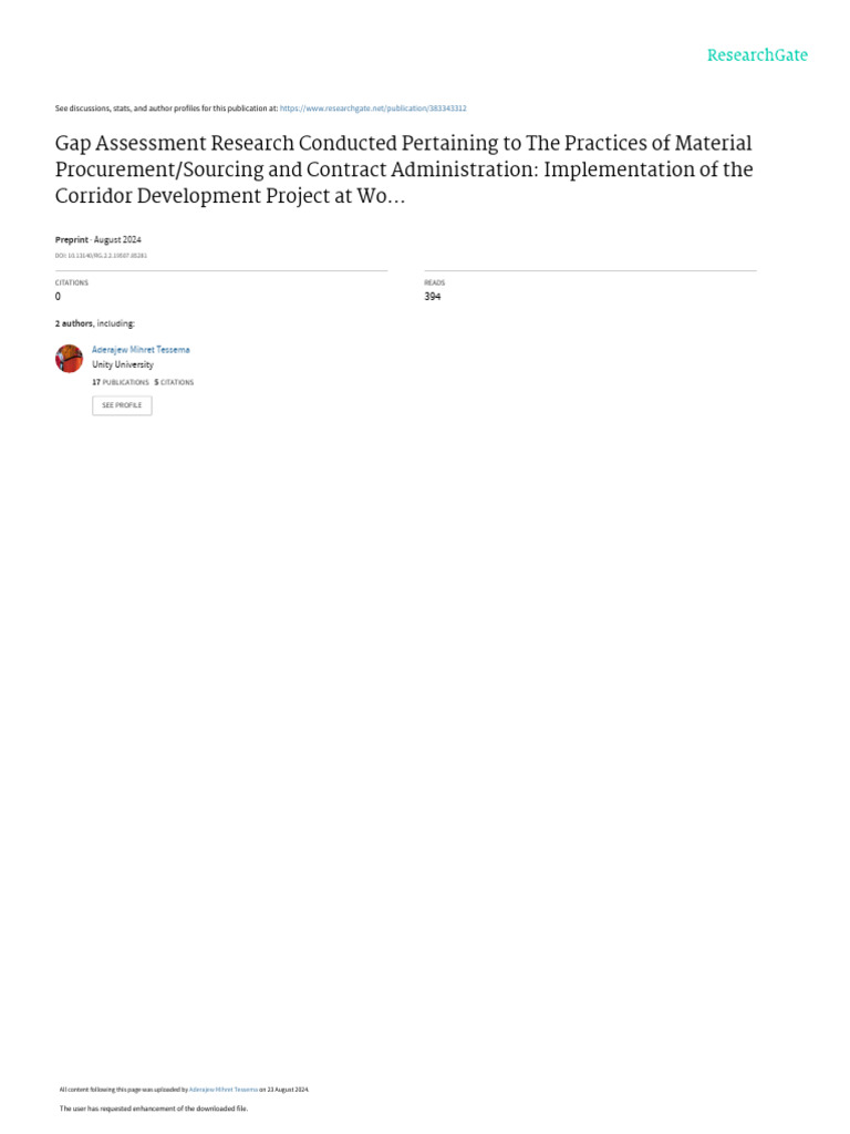 Addis Ababa Corridor Project Gap Assessment | PDF | Procurement | Risk Management