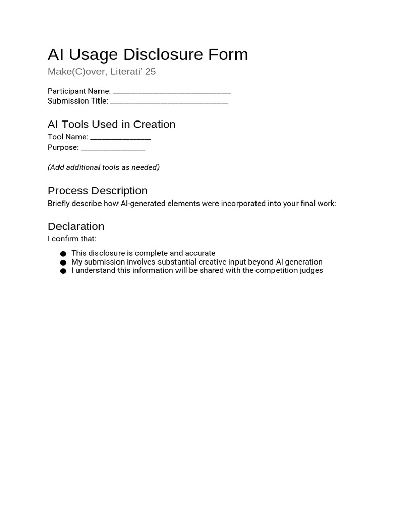 AI Usage Disclosure for Submissions | PDF