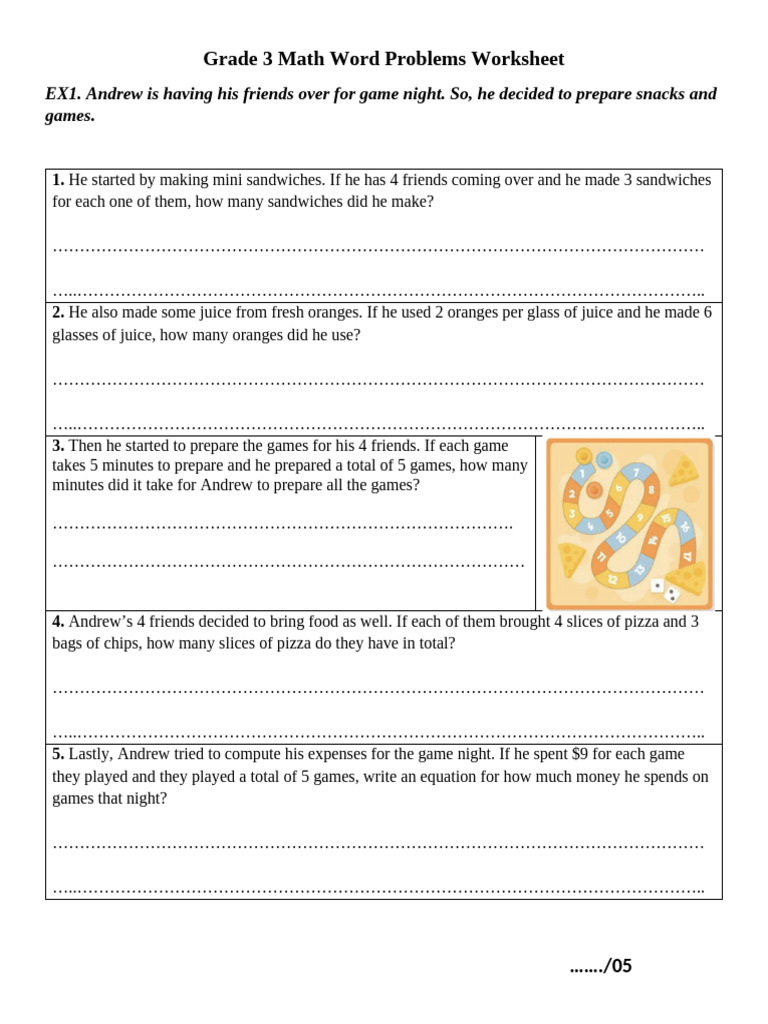 Grade 3 Math Word Problems Worksheet | PDF