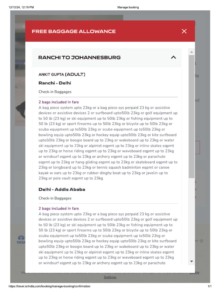 Luggage Allowance | PDF