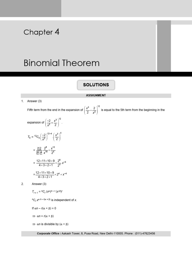Bionomial Theorem - Sol | PDF | Algebra | Abstract Algebra