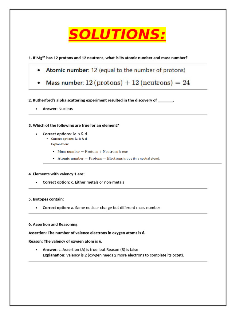 SOLUTIONS | PDF | Atoms | Electron