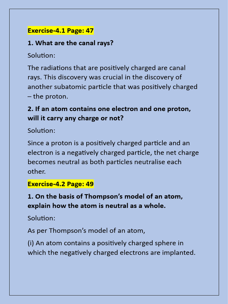 Structure of Atom Ncert Solution | PDF | Atoms | Atomic Nucleus