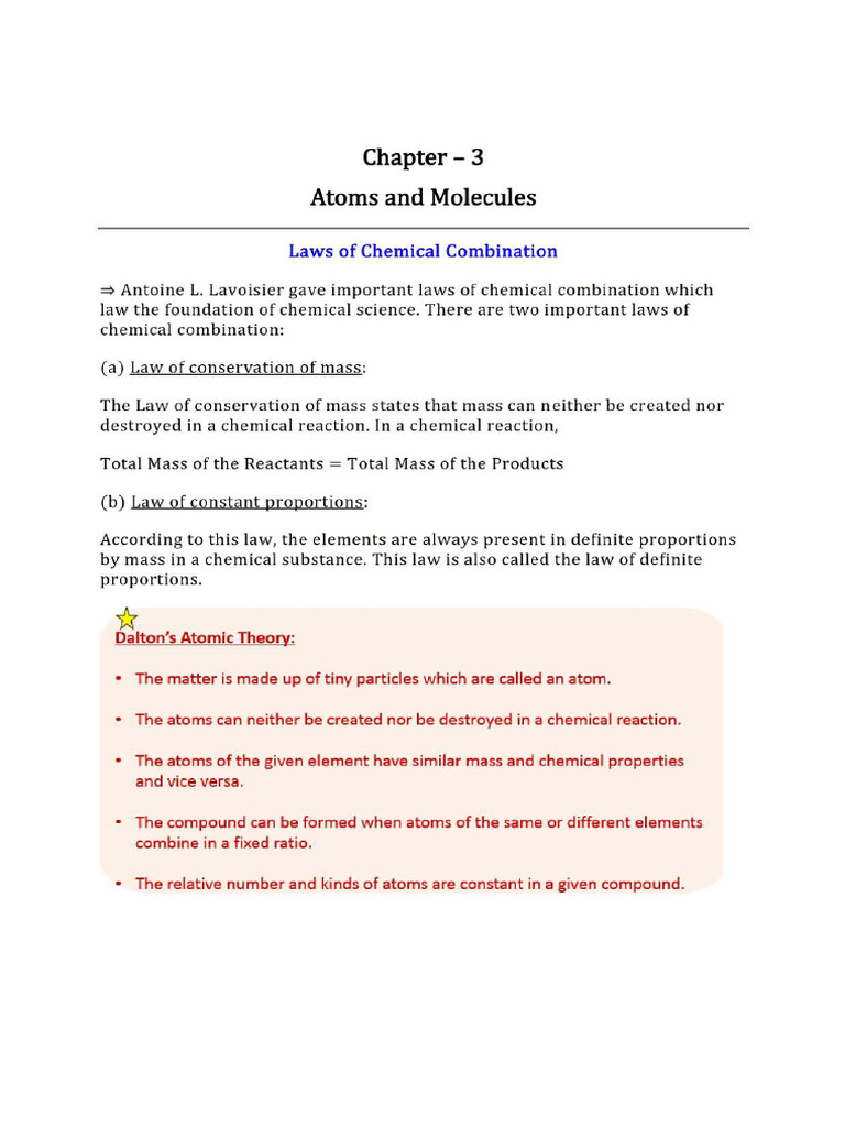 atoms and molecules notes | PDF