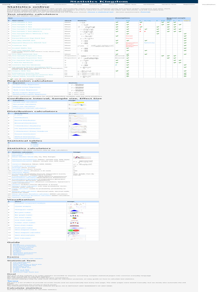 Statistical Tools and Calculators | PDF | Student's T Test | Statistics