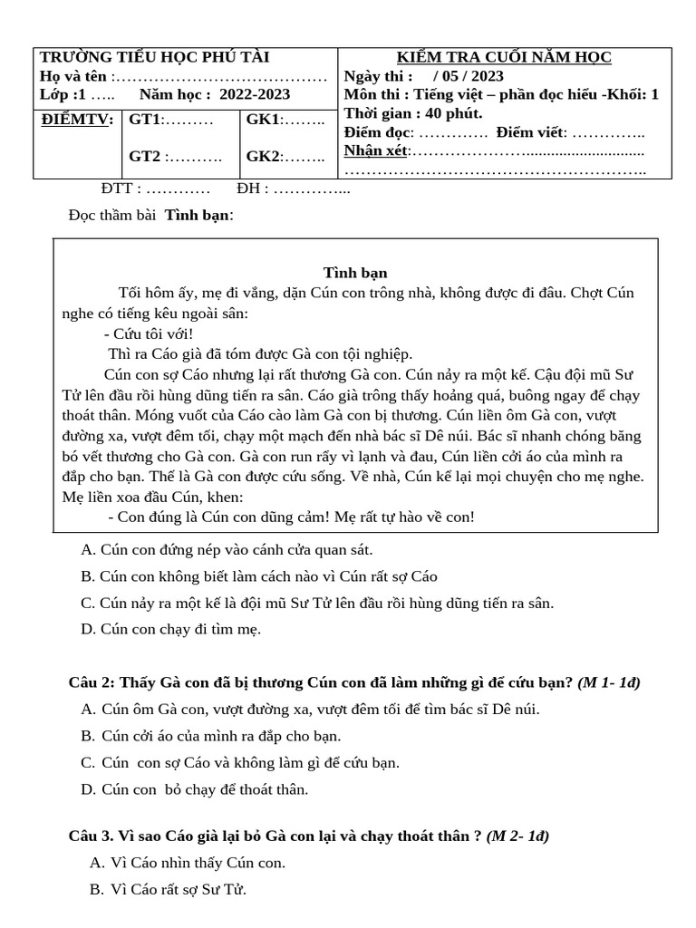 TV đề 1 HKII(2022-2023) | PDF