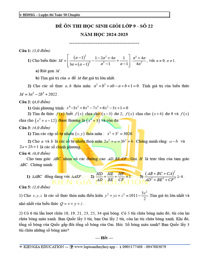 Bộ đề ôn thi HSG 9 -SỐ 22-23 - Nh 24.25 | PDF
