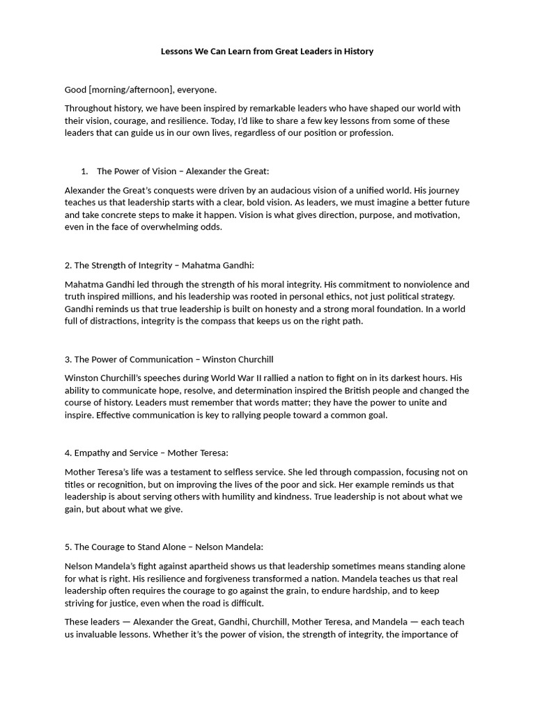 Lessons We Can Learn From Great Leaders in History | PDF | Leadership ...