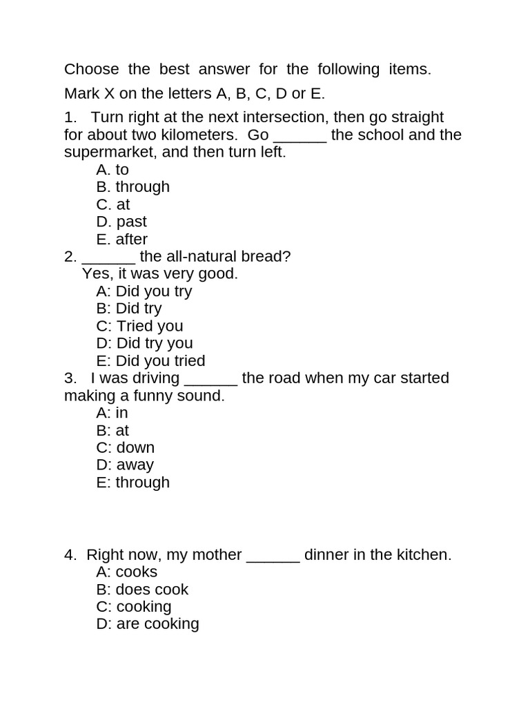 English Test 100 Questions | PDF | Tableware