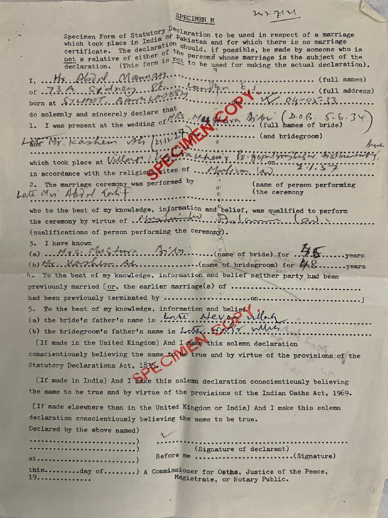Statutory Declaration for Marriage Certificate | PDF | Social ...