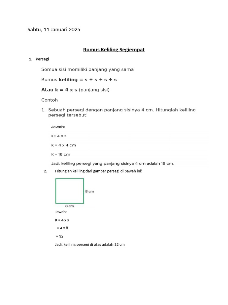 Rumus Keliling Segi Empat | PDF