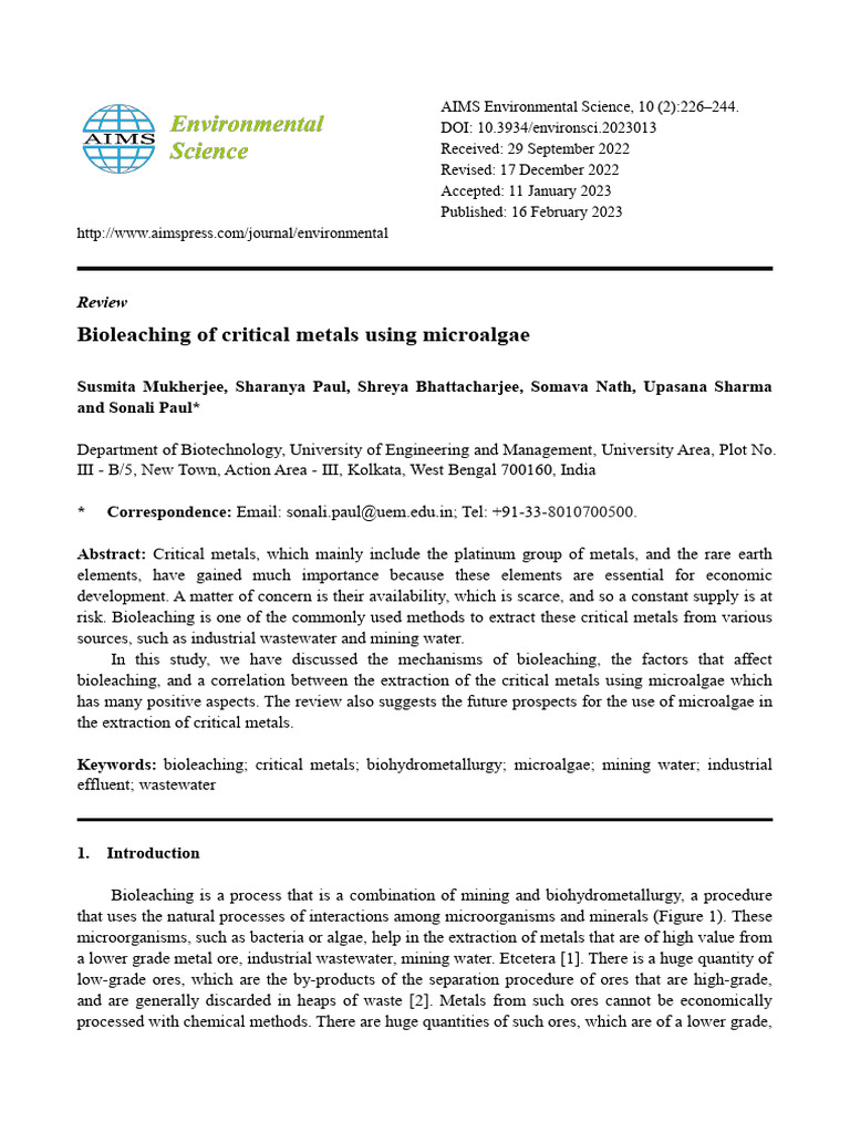 Bioleaching Critical Metals with Microalgae | PDF | Antioxidant ...
