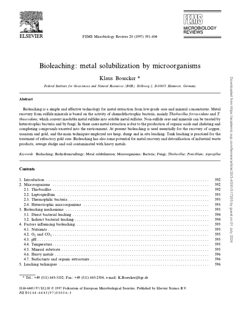 Bioleaching Metal Solubilization by Microorganisim | PDF | Chemical ...