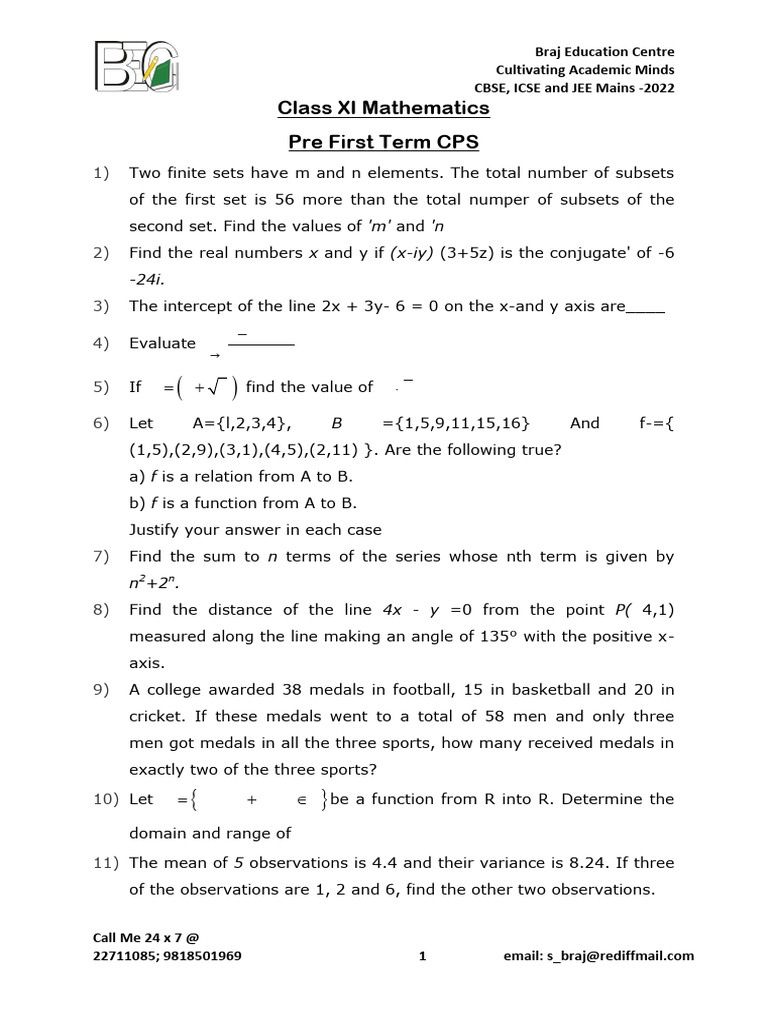 Maths Pre First Term CPS 2 | PDF | Mathematics | Mathematical Analysis