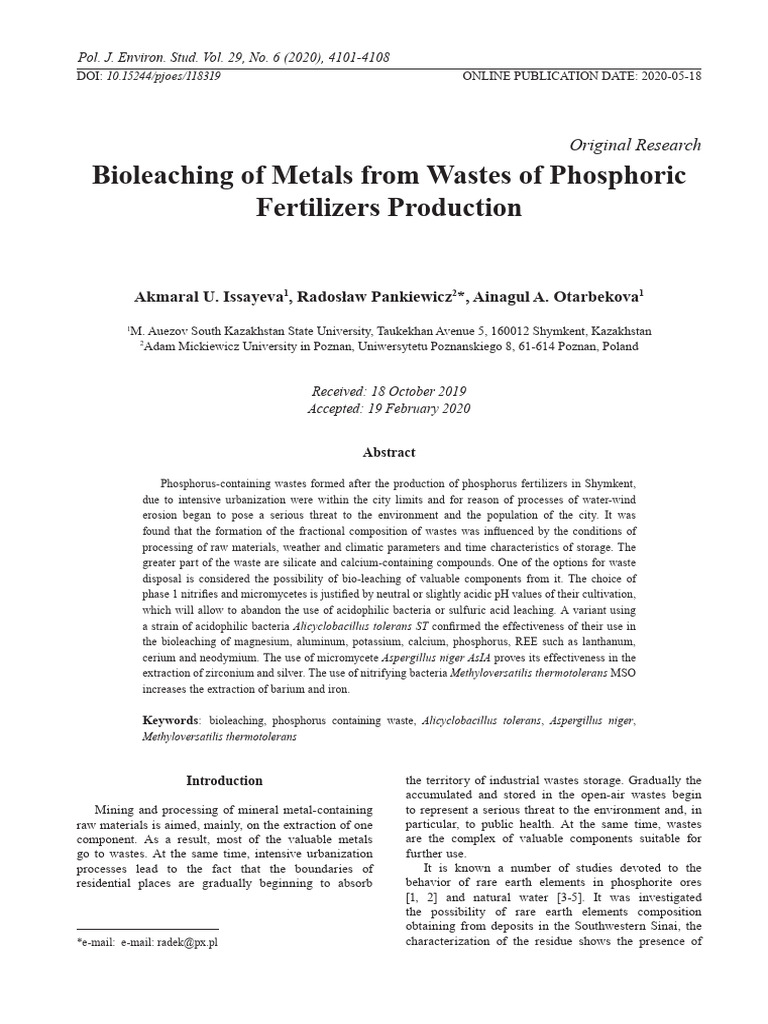 Bioleaching of Metals From Wastes of Phosphoric | PDF | Chemical ...