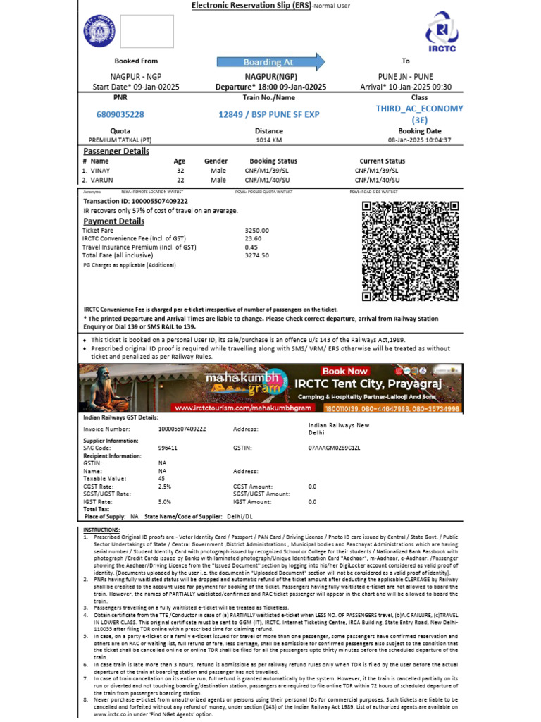 12) NGP Pune Vinay Hedaoo (Vinay) Pax1 Khobragade | PDF | Identity Document | Payments