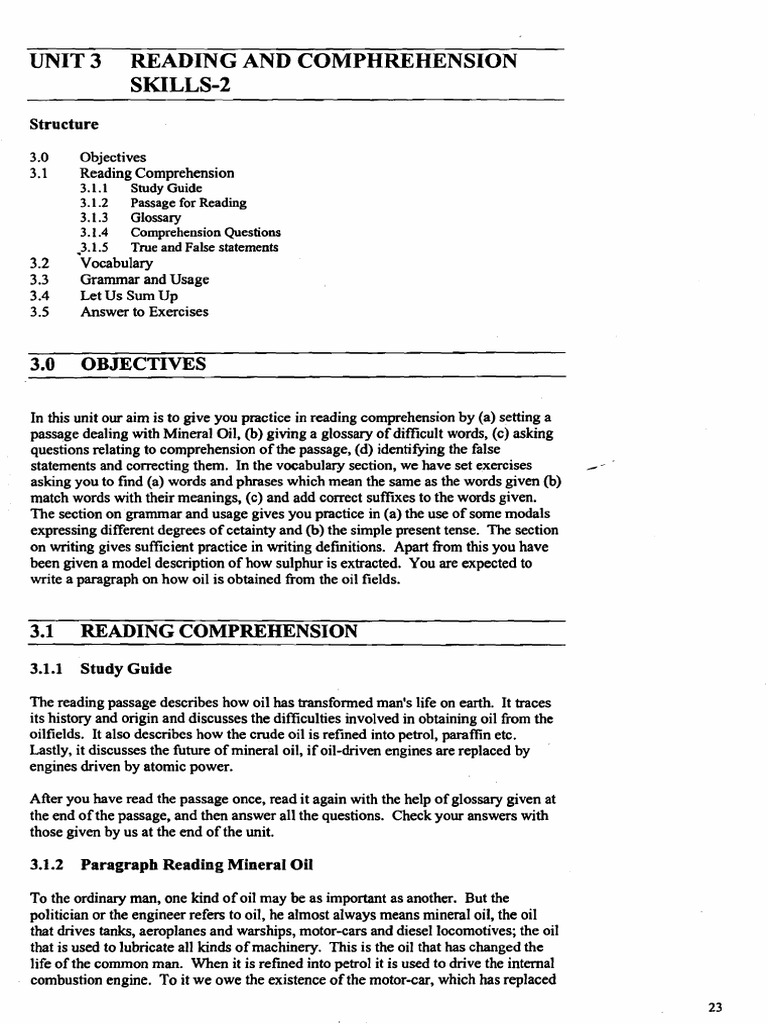Reading Comprehension: Mineral Oil | PDF | Petroleum | Oil