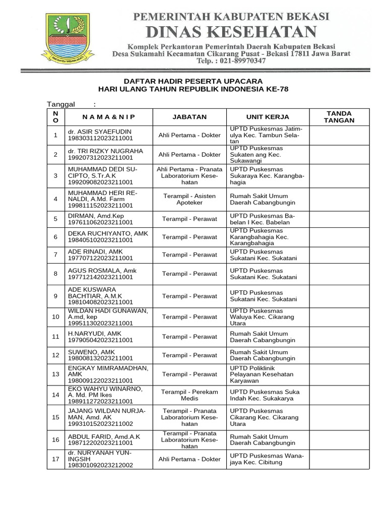 Daftar Hadir Peserta Upacara | PDF