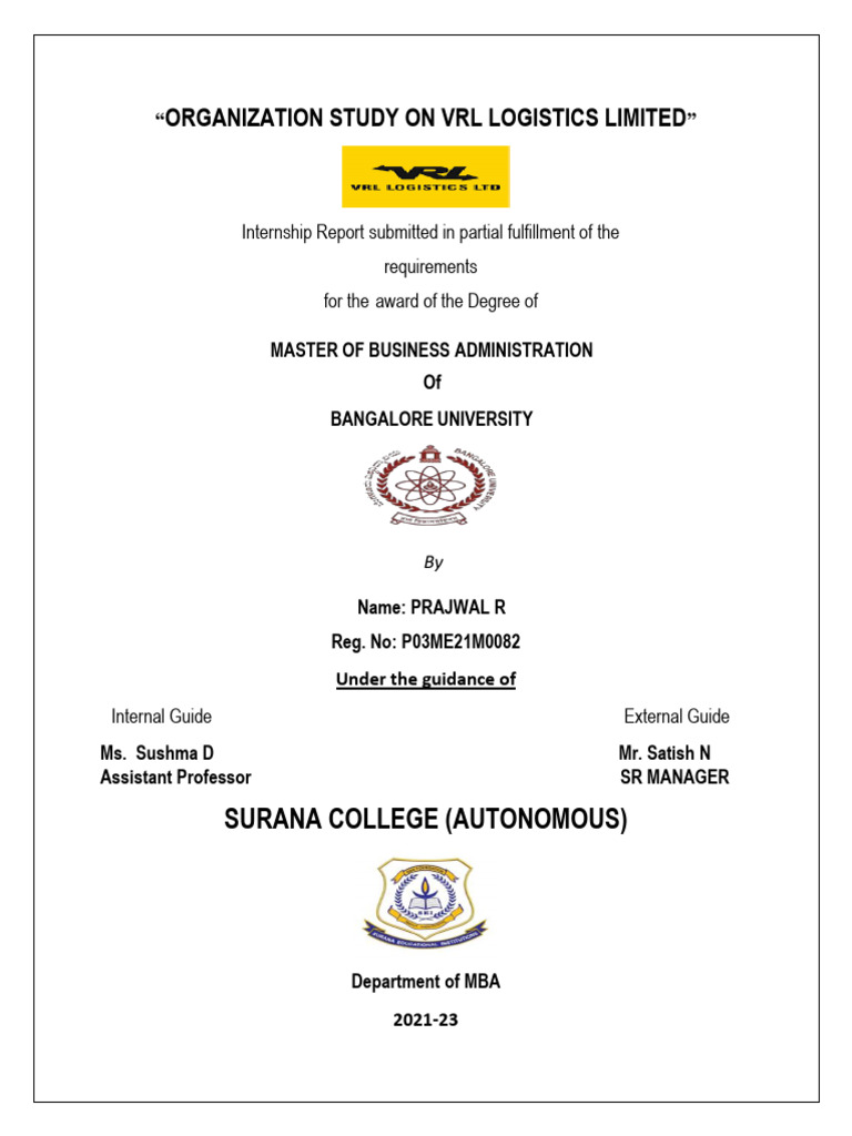 P03ME21M0082_PRAJWAL.R | PDF | Logistics | Supply Chain