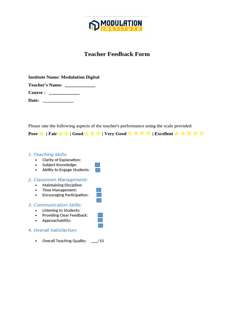 Teacher Feedback Form | PDF