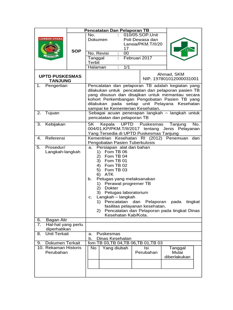 Sop Pencatatan Dan Pelaporan TB Fix | PDF