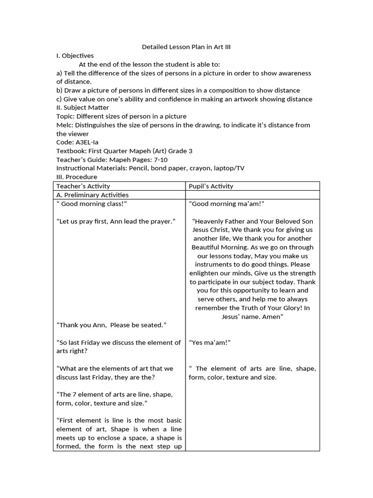 Detailed Lesson Plan in Art III | PDF | Lesson Plan | Texture Mapping