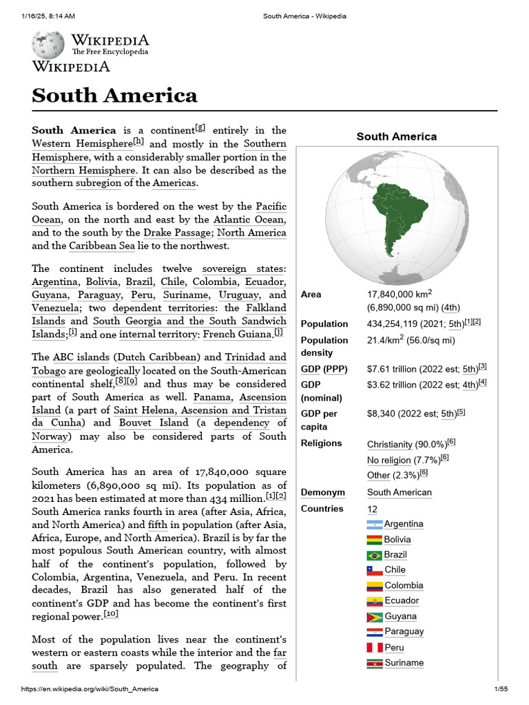 South America - Wikipedia | PDF | South America | Americas