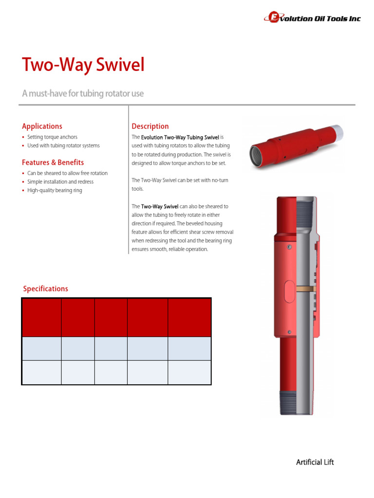 Two Way Swivel Technical Datasheet | PDF | Equipment | Machines