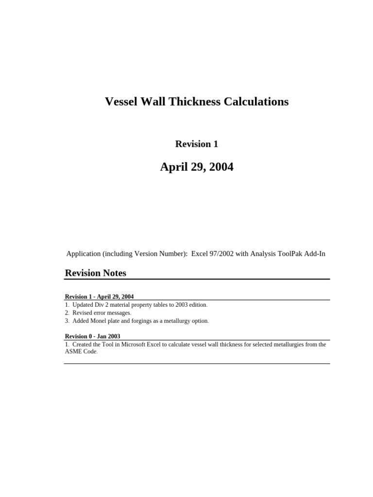 Pressure Vessel - Wall Thickness Calculations - Eval | PDF | Microsoft ...