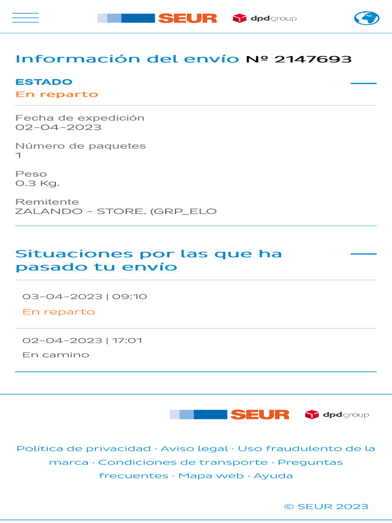 Seguimiento Online de Tu Envío - SEUR Livetracking | PDF