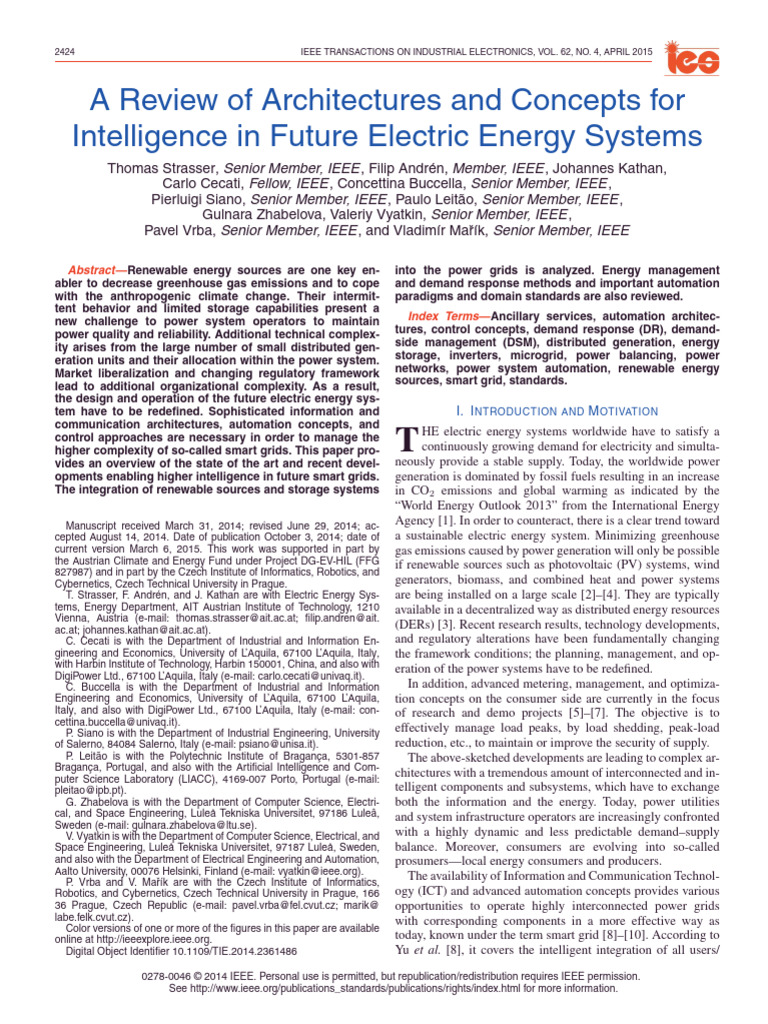 A Review of Architectures and Concepts For Intelligence in Future Electric Energy Systems | PDF ...