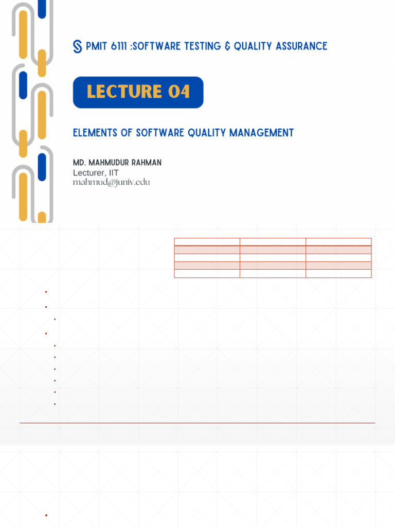 PMIT 6111 Lecture 4 Elements of Software Quality Management | PDF | Risk | Agile Software ...