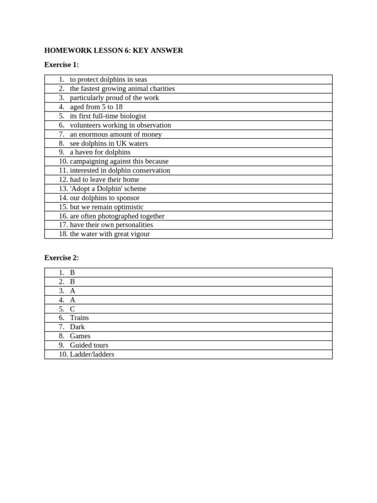 Lesson 6 - Homework Key Answers | PDF Lesson 6 - Homework Key Answers | PDF