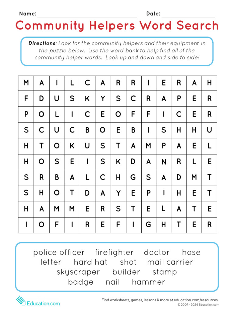 Community Helpers Word Search | PDF