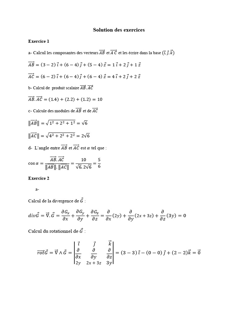 Exercices de calcul vectoriel et dérivées | PDF | Algèbre générale ...
