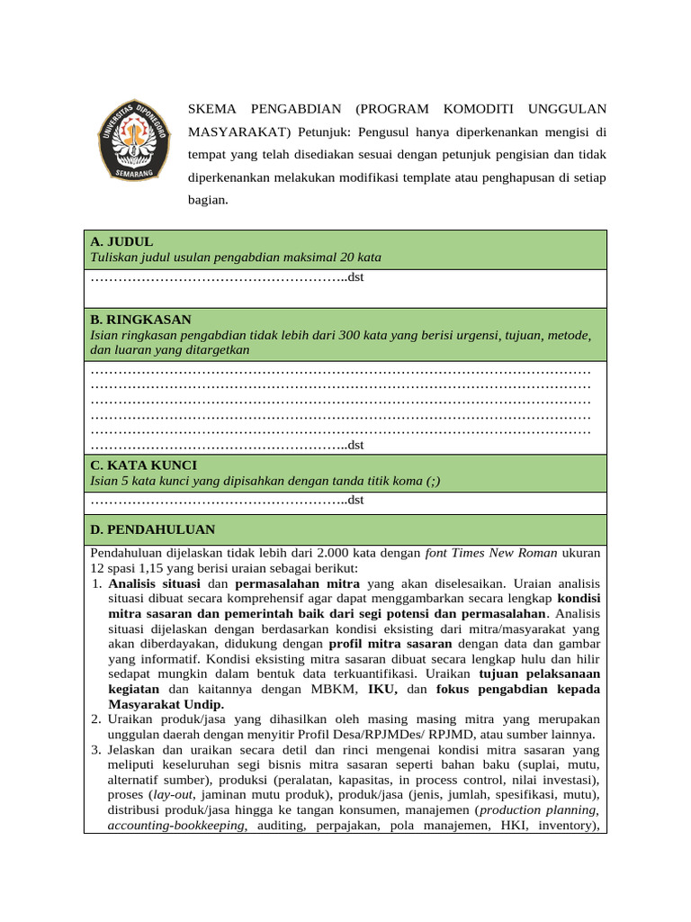 Format Penulisan Proposal PKUM Dana Selain APBN Undip 2024 | PDF