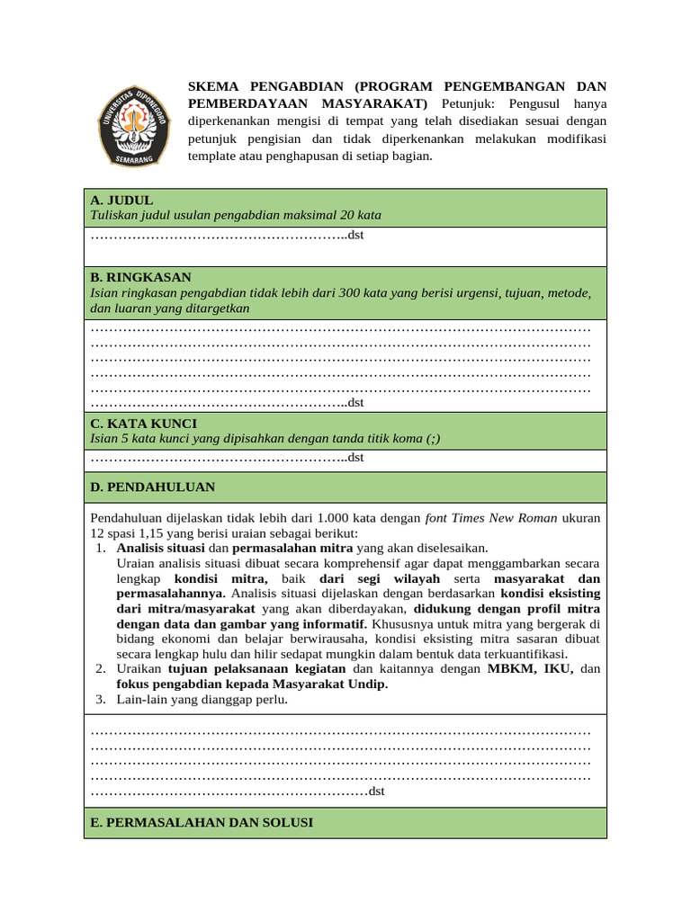Format Penulisan Proposal P3M Dana Selain APBN Undip 2024 | PDF
